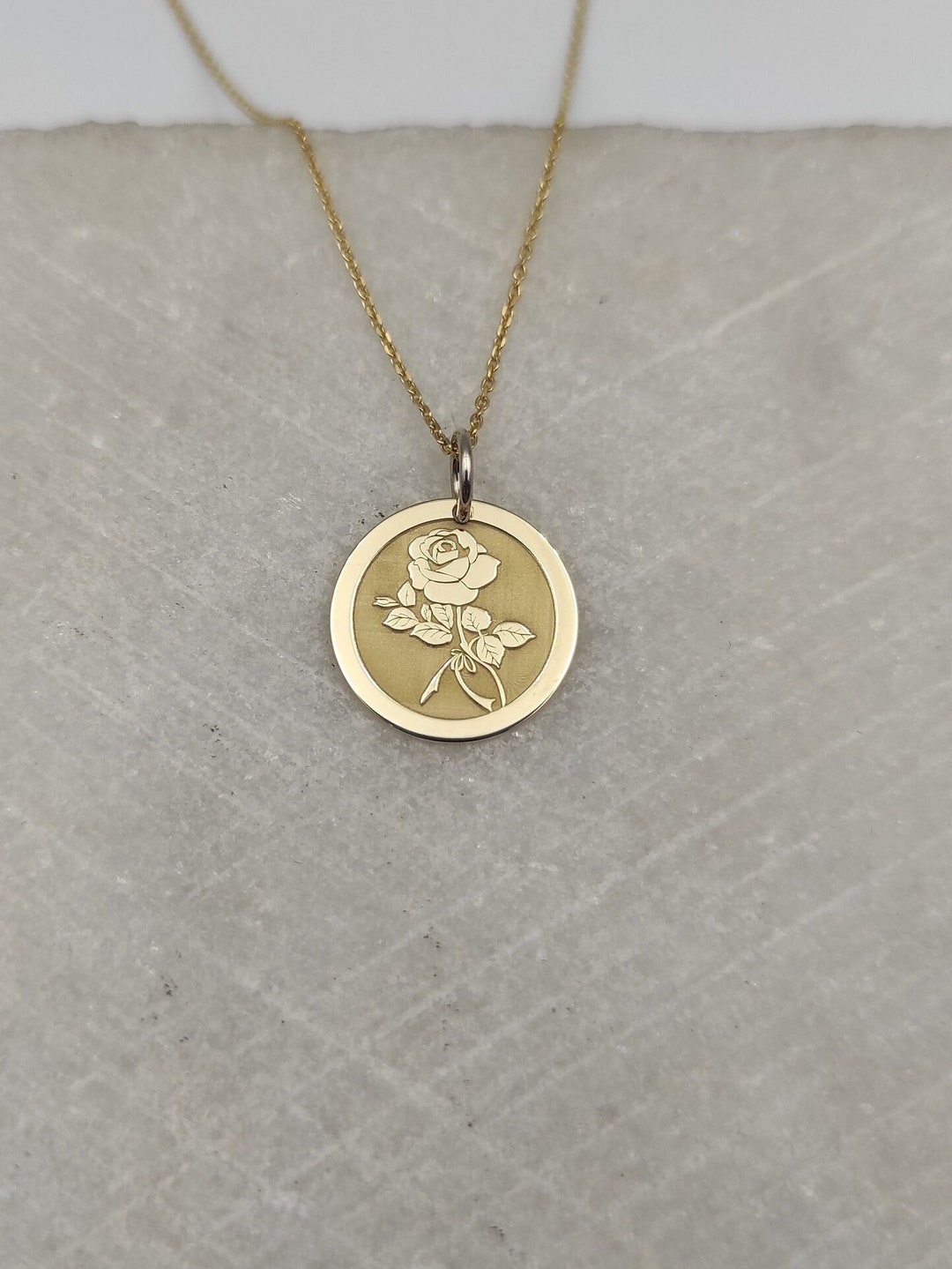 14K Real Solid Gold Rose Flower Necklace, Personalized Rose Pendant ...