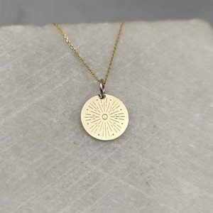 Real 14k Solid Gold Sun Necklace, Personalized Engraved Gold Sun ...