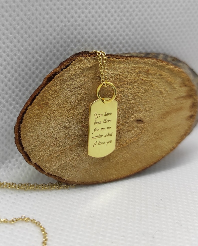 14K Solid Gold Dog Tag Necklace, Personalized Engraved Pendant - Etsy ...