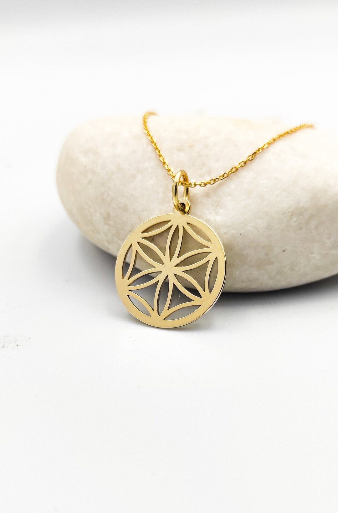 14K Sold Gold Seed of Life Necklace, Gold Sacred Geometry Jewelry ...
