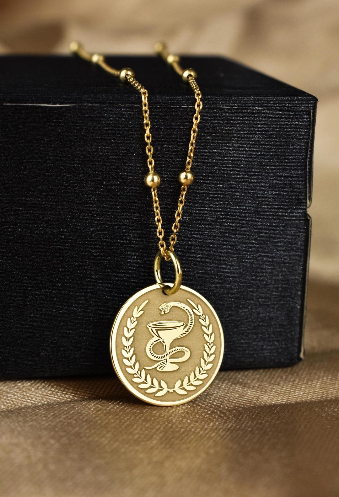 14K Gold Pharmacist Necklace: Bowl of Hygeia Medical Pendant - Etsy