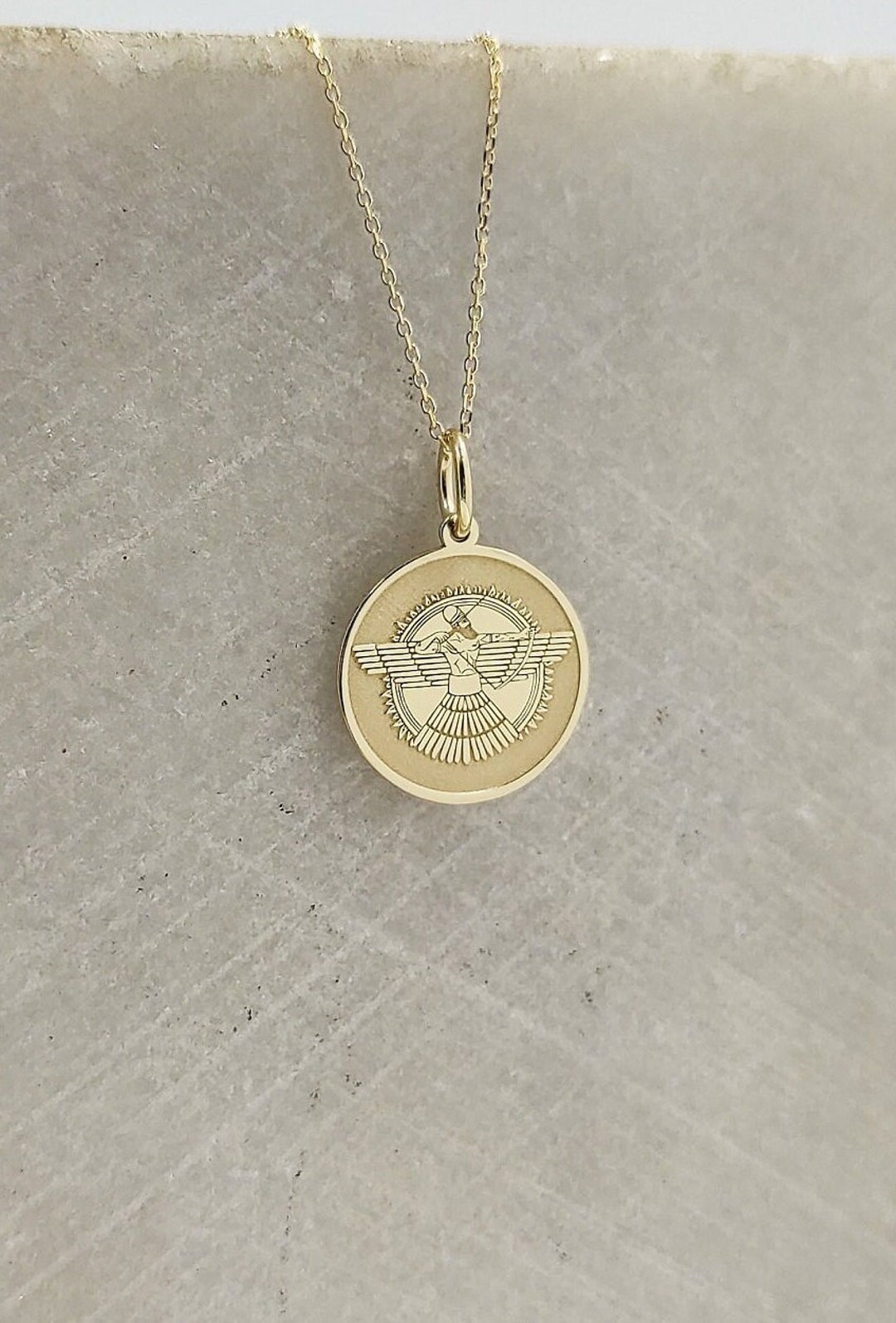 14K Real Solid Gold Father of Gods Charm, Gold Ashur God Coin Pendant ...