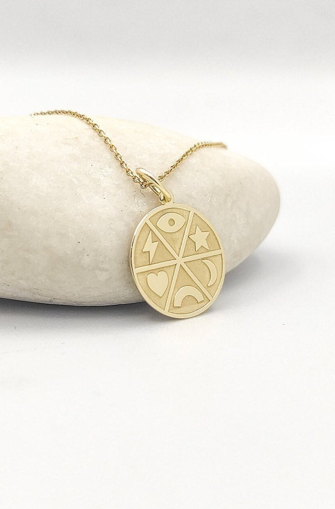 14K Gold Lucky Charm Coin Necklace: Personalized Protection Pendant - Etsy