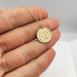 14K Real Gold Newborn Baby Feet Pendant, Personalized Baby Feet ...