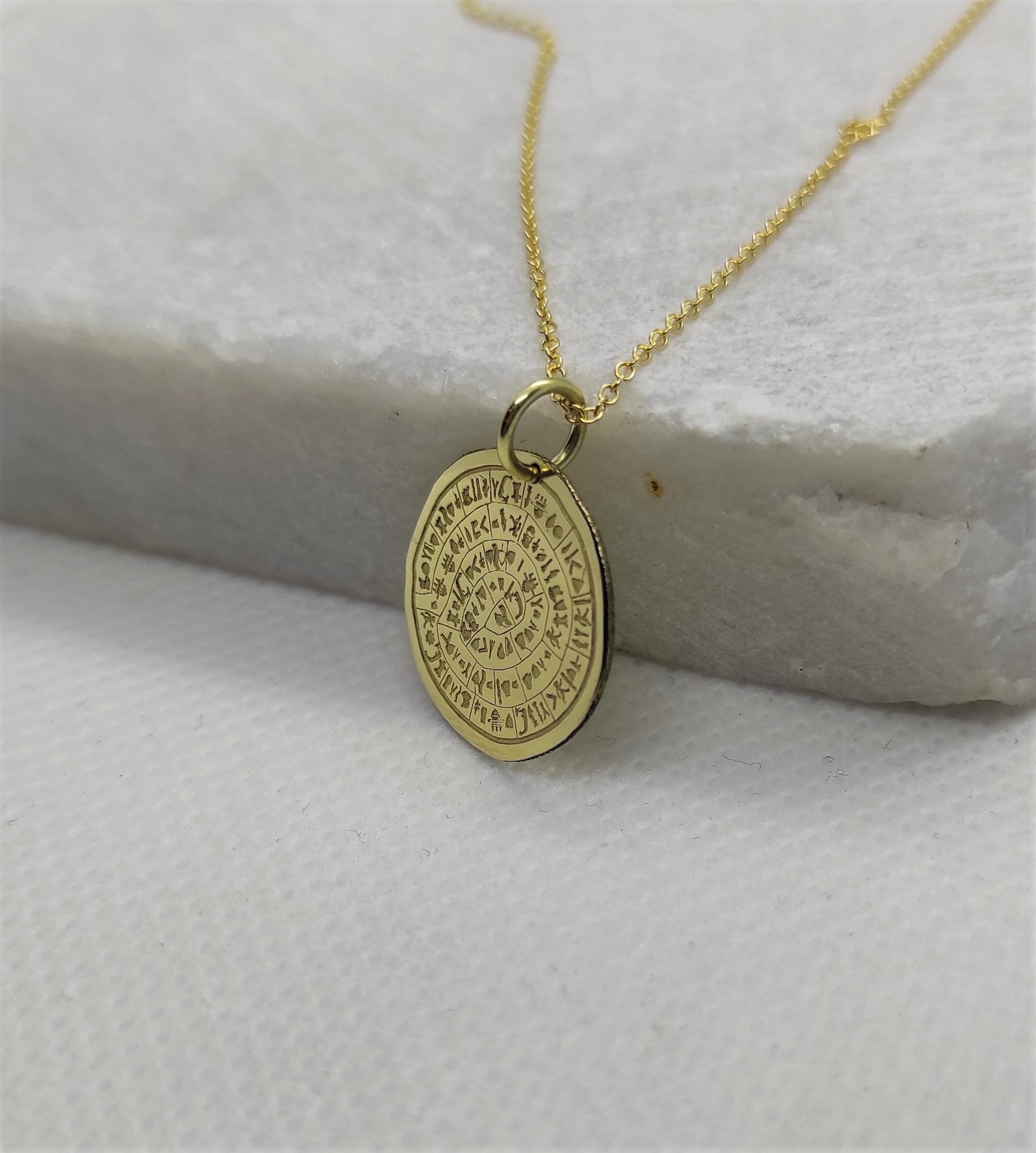 Greek Gold Necklace 14K Solid Gold Pendant Phaistos Charm - Etsy