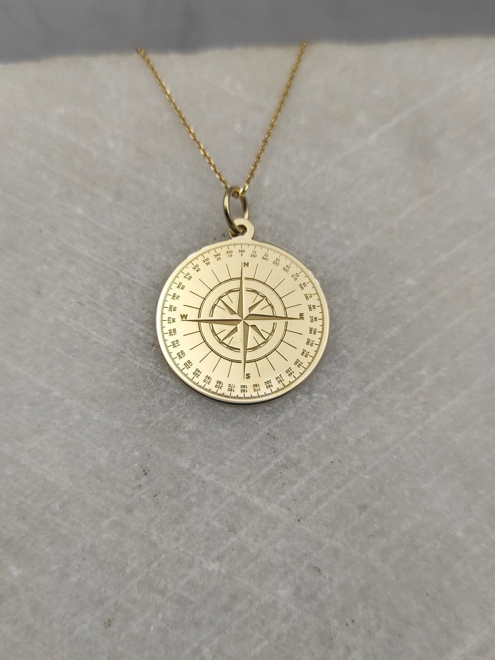 14K Solid Gold Compass Necklace Engraved Compass Jewelry - Etsy
