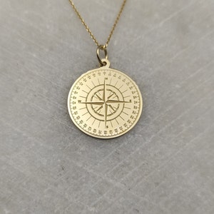 14K Solid Gold Compass Necklace Engraved Compass Jewelry - Etsy