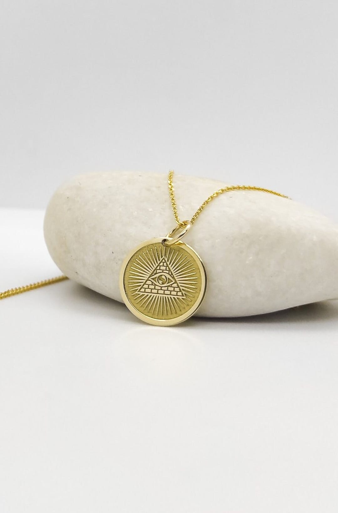 14K Real Gold All Seeing Eye Pendant, Gold Eye of Providence Necklace ...