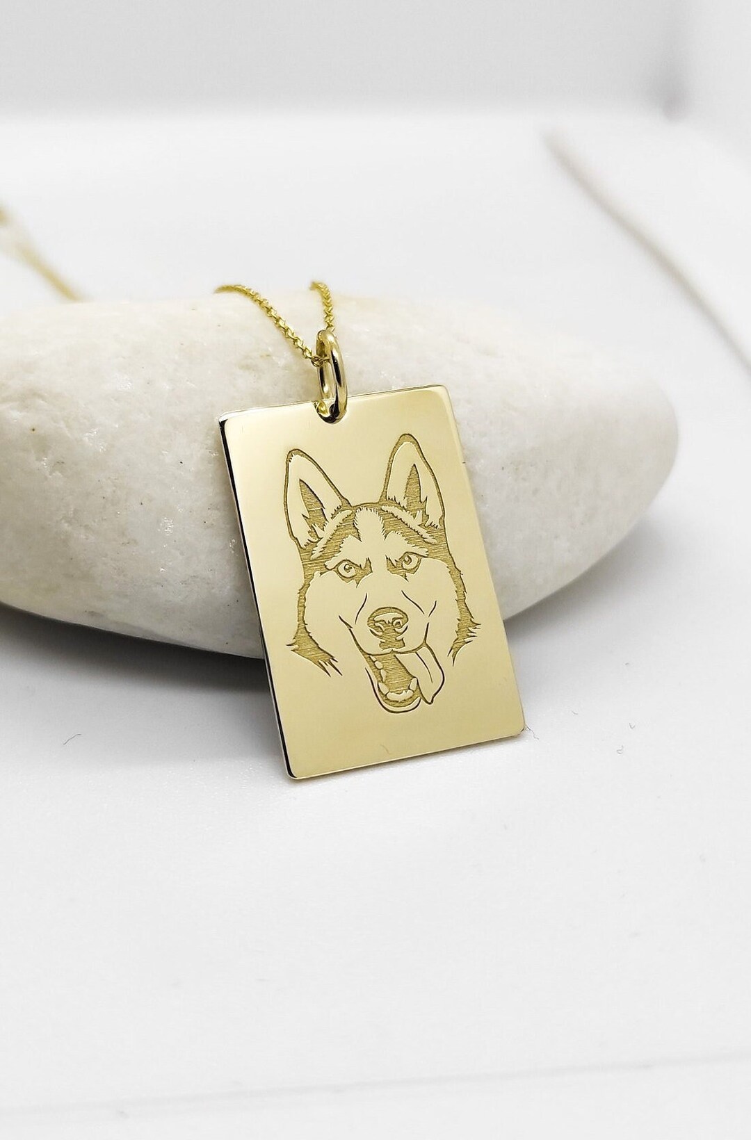 14K Real Gold Husky Disc Pendant, 14K Solid Gold Dog Necklace ...