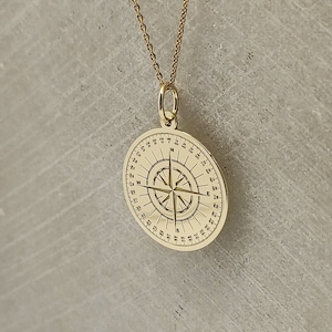 14K Solid Gold Compass Necklace: Engraved Charm Pendant - Etsy
