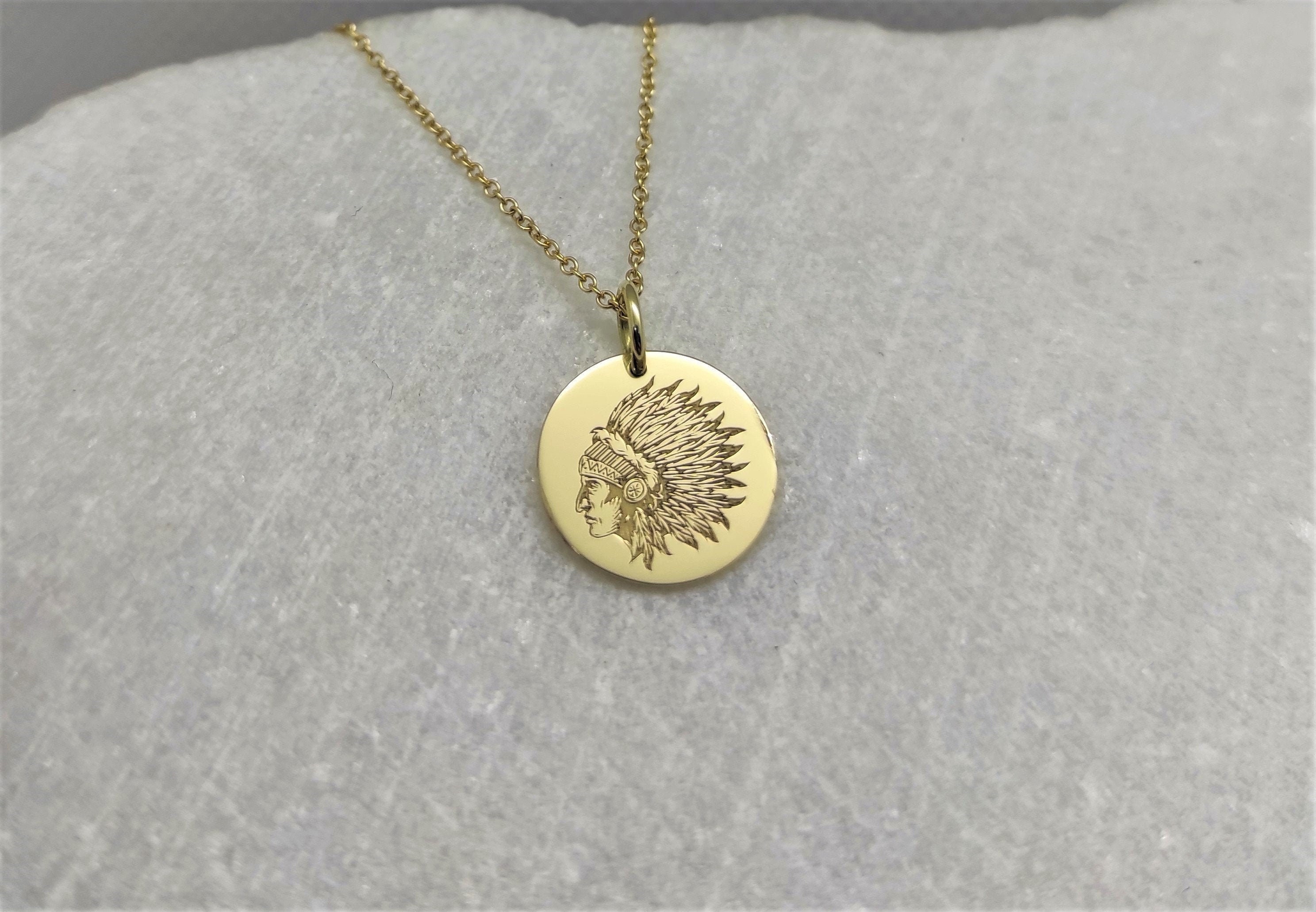 14K Gold Native American Pendant, Personalized Engraved Necklace - Etsy UK