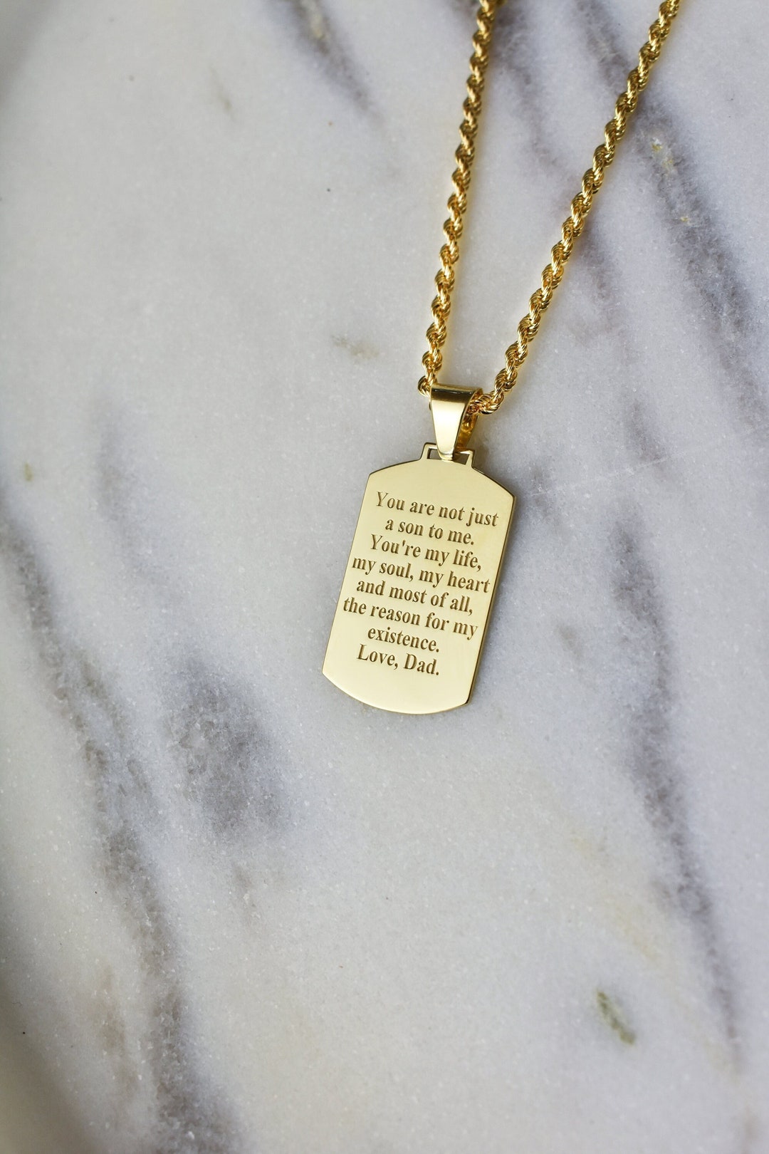 14K Gold Dog Tag Necklace: Custom Engraved Military Pendant - Etsy