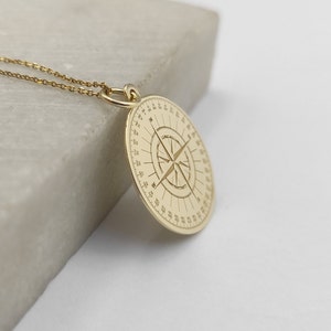 14K Solid Gold Compass Necklace Engraved Compass Jewelry - Etsy