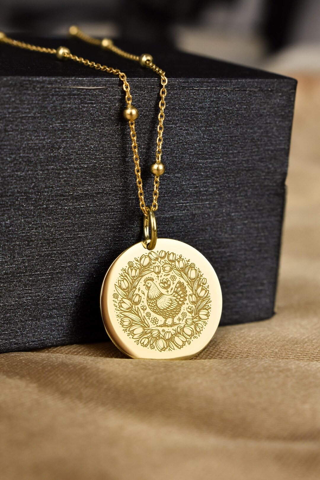 14K Solid Gold Chicken Necklace: Farm Bird Pendant Jewelry - Etsy