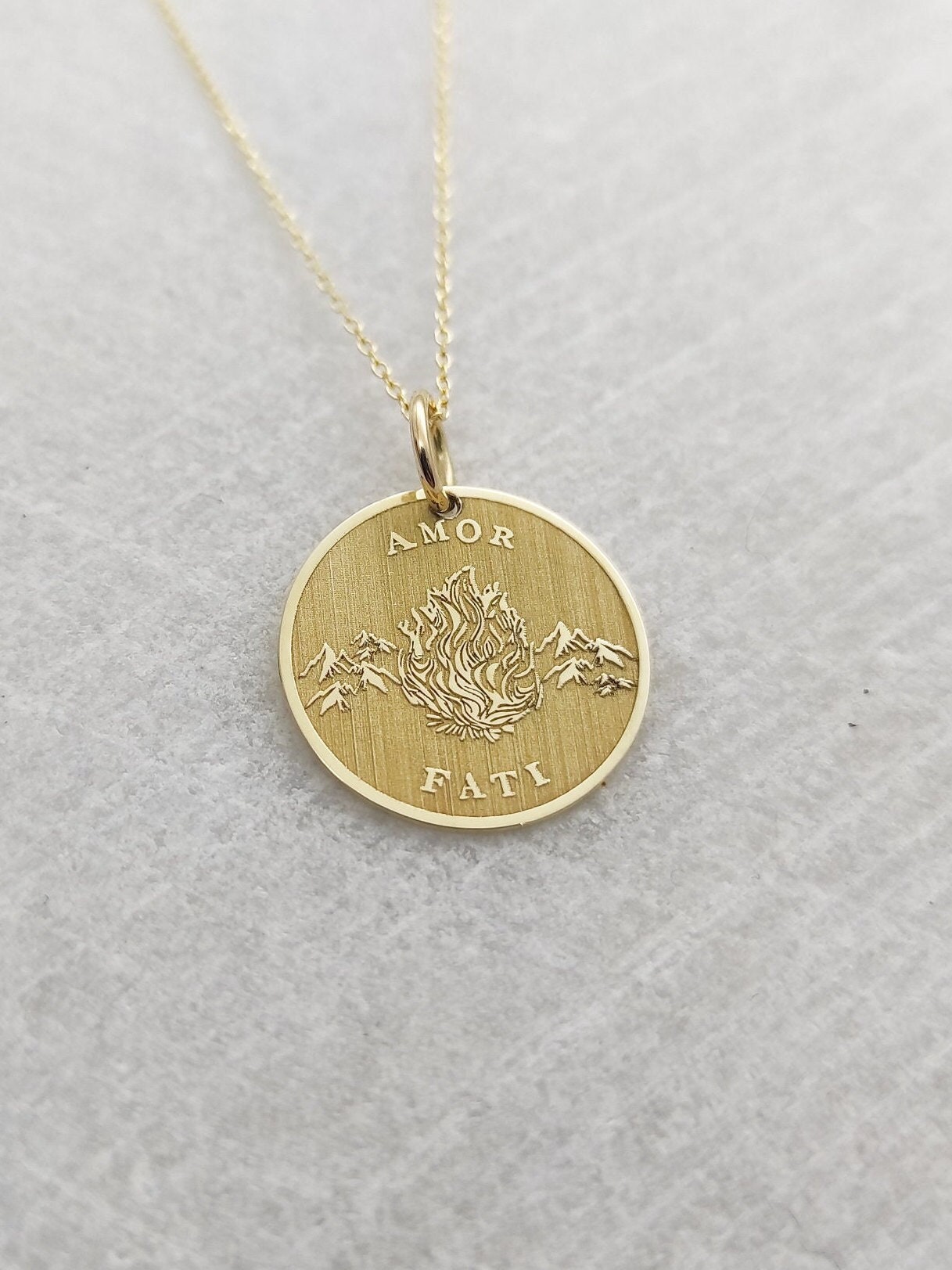 9Κ Solid Gold Amor Fati Necklace, Dainty Love of Fate Coin 9Κ Solid Gold Amor Fati Necklace, Dainty Love of Fate Coin