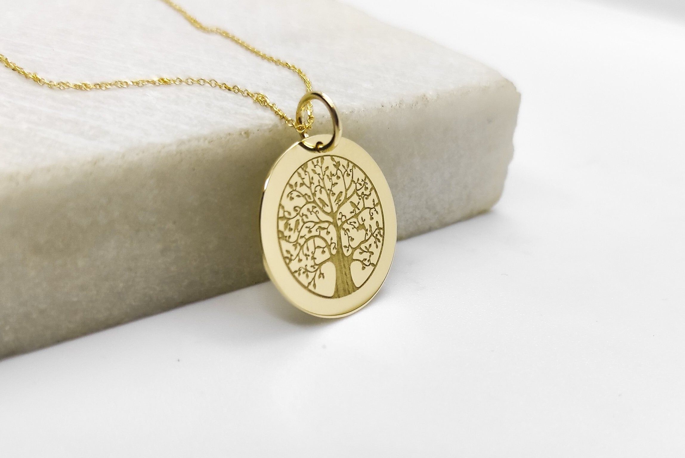 Tree Necklace Engraved Tree Tree of Life Pendant Family | Etsy