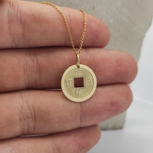 9K Real Solid Gold Chinese Lucky Coin Charm, Dainty Chinese Feng Shui ...