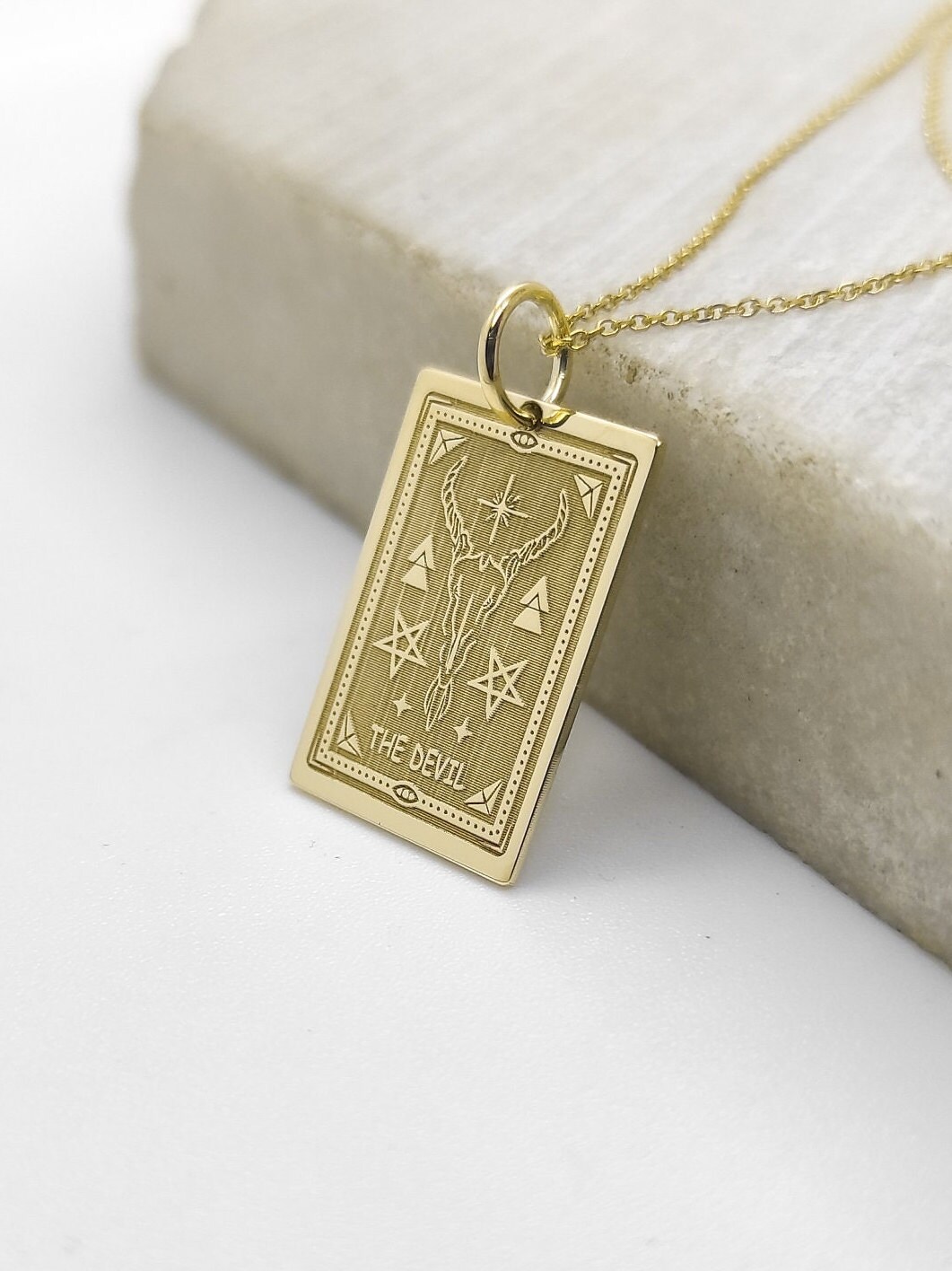 14K Gold the Devil Tarot Card Pendant Gold Devil Jewelry for - Etsy