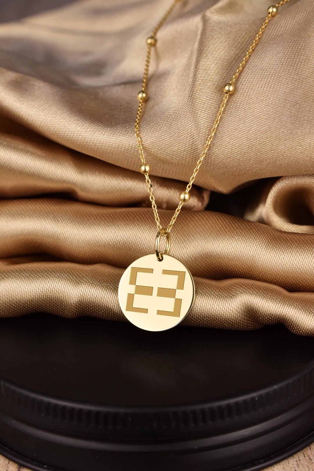 14K Solid Gold Adinkra Symbol Necklace, Ghana Woforo Dua Pa A Pendant ...