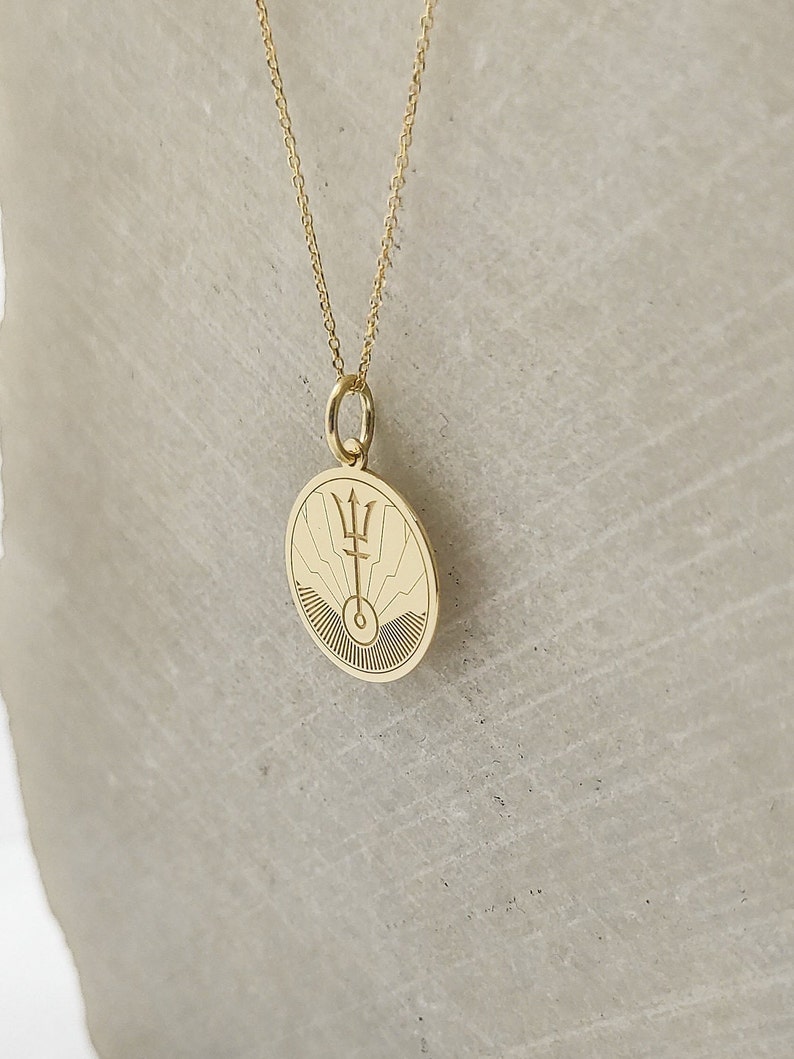 14K Solid Gold Trident Necklace Gold Coin Poseidon Trident - Etsy
