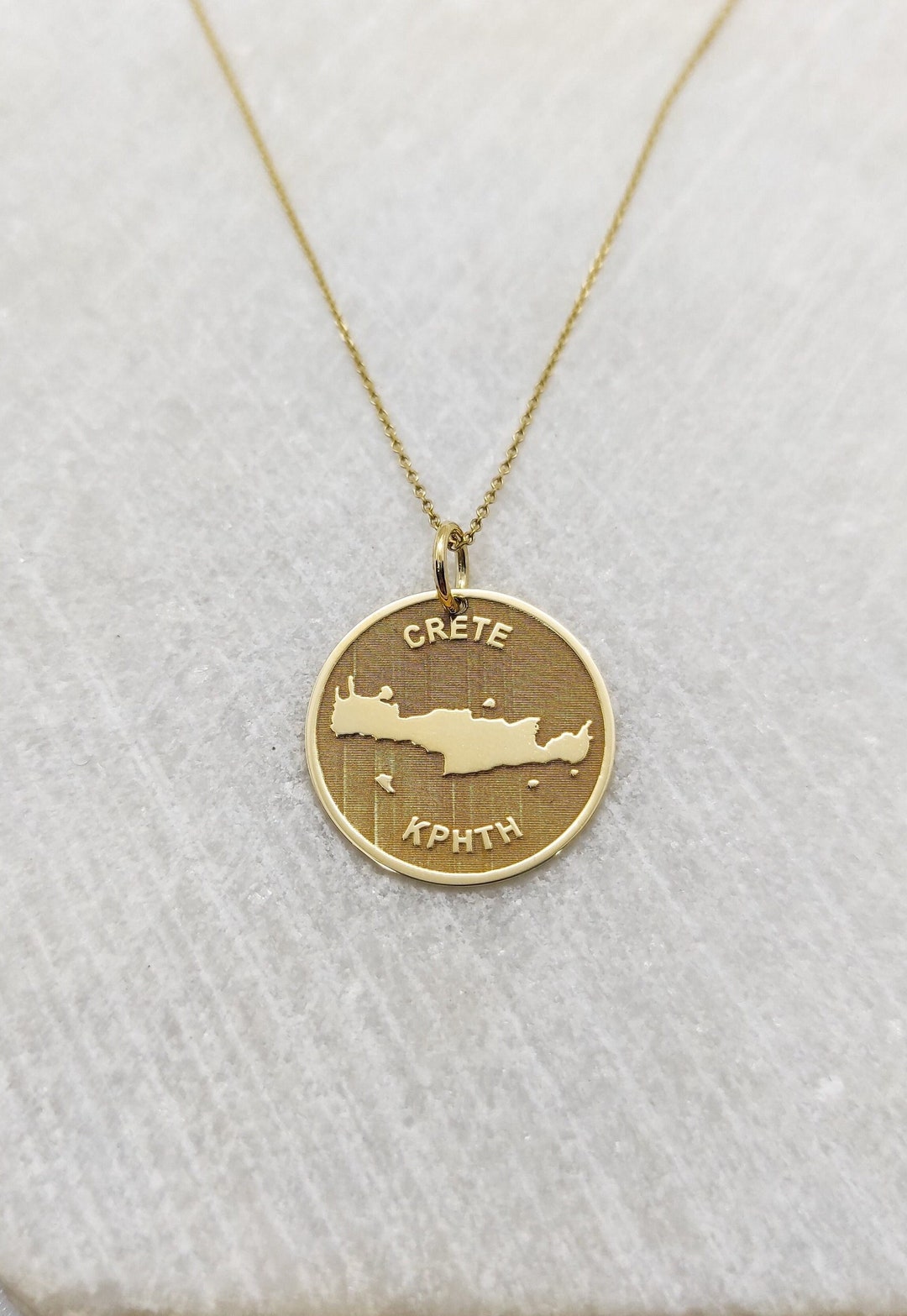 9K Solid Gold Crete Island Necklace, Greek Pendant, Greek Charm, Kriti ...