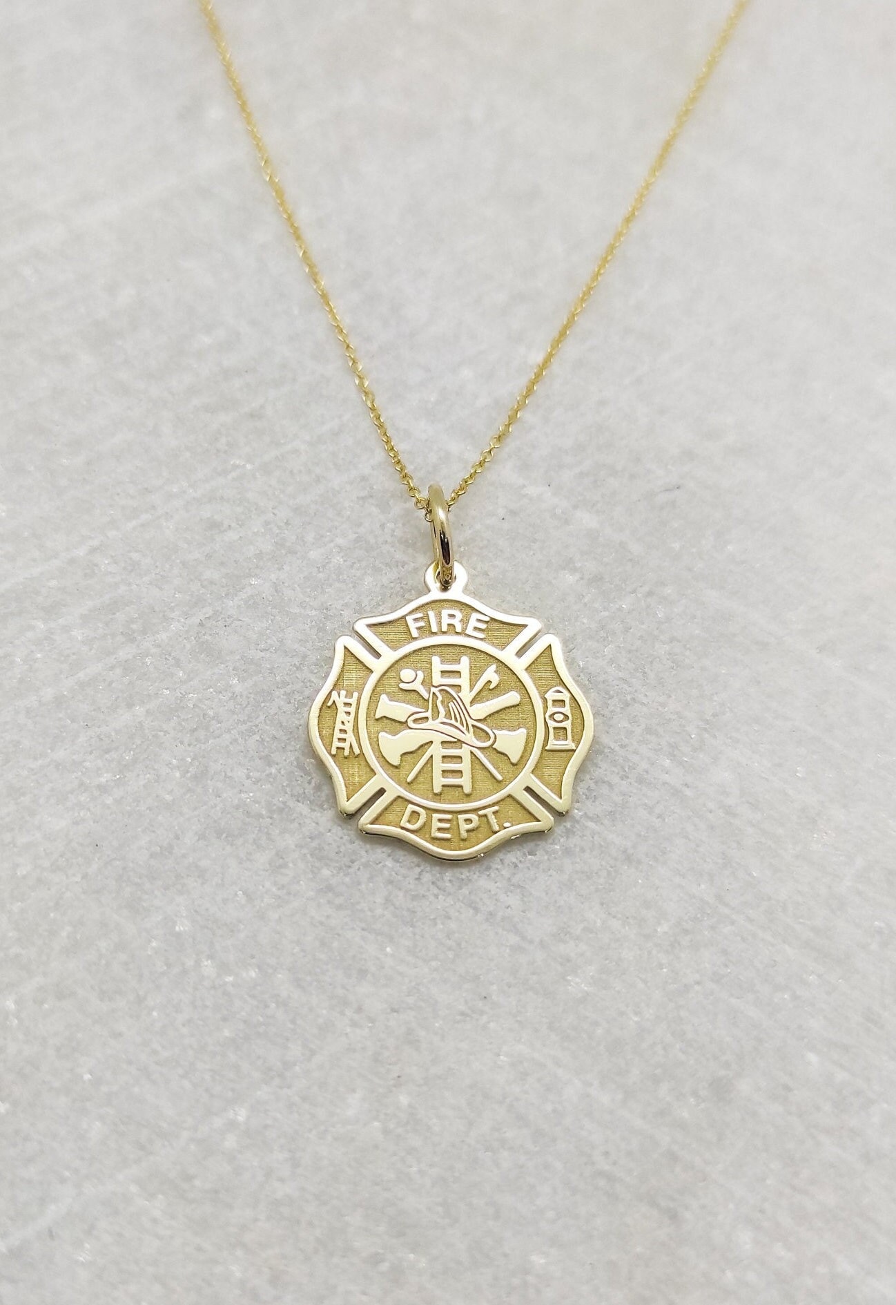 14K Gold Firefighter Pendant Necklace: Custom Fireman Charm - Etsy