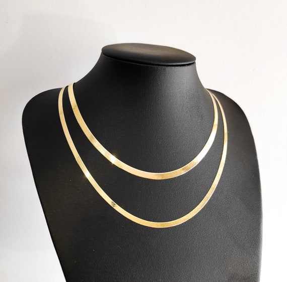 Gold Herringbone Chain Real Gold Snake Necklace Flat Snake Necklace for Women Herringbone Jewelry Gold Snake Choker Layering Necklace Etsy