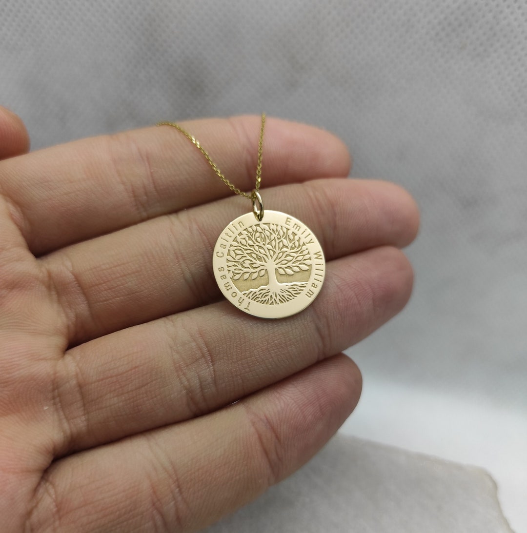 14K Solid Gold Tree of Life Necklace, Family Tree Personalized Name ...