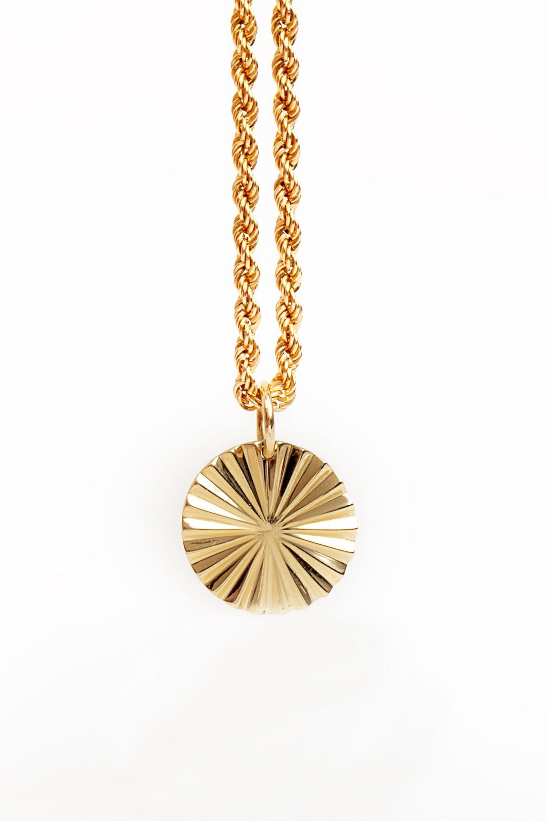 14K Real Solid Gold Sun Pendant, Dainty Hand-carved Sun Necklace ...