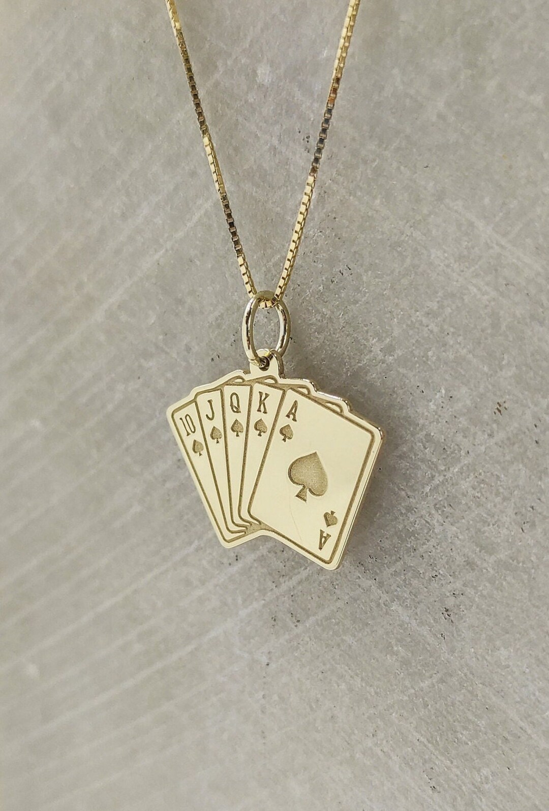 Dainty Playing Cards Necklace, 14K Solid Gold Spade Pendant, Engraved ...