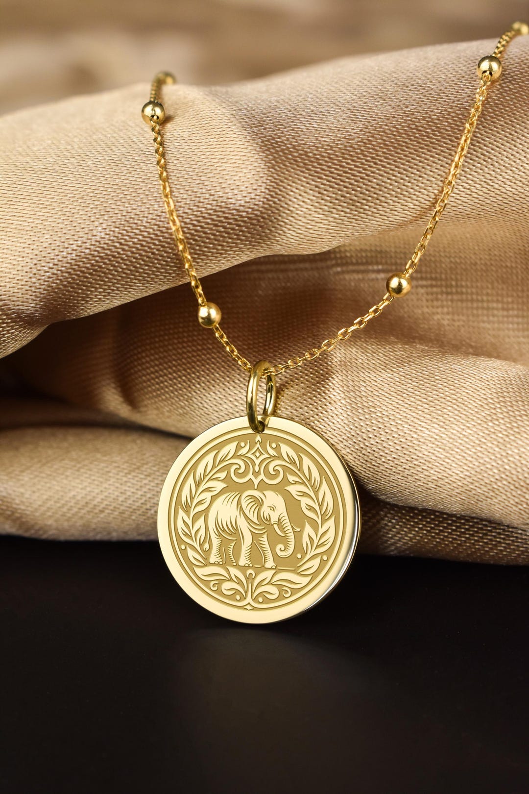 14K Solid Gold Elephant Pendant Necklace: Safari Wildlife Jewelry - Etsy