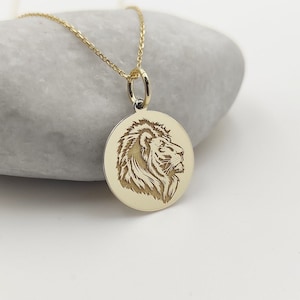 14K Solid Gold Lion Head Necklace, Gold King Lion Coin Jewelry ...