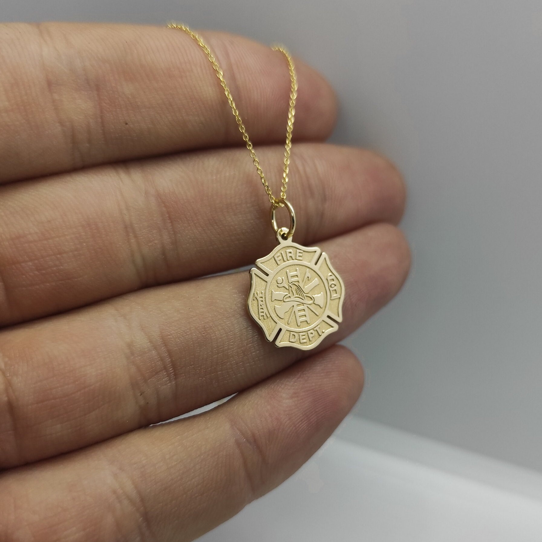 14K Gold Firefighter Pendant Necklace: Custom Fireman Charm - Etsy