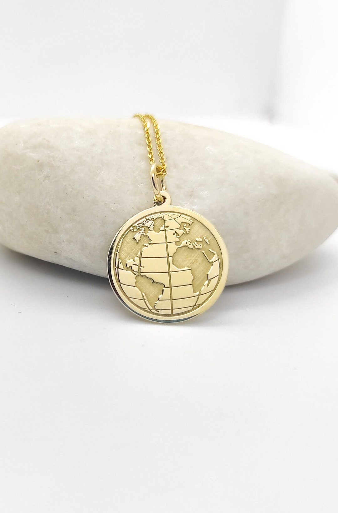 14K Gold Earth Pendant Necklace: Personalized World Map Charm - Etsy