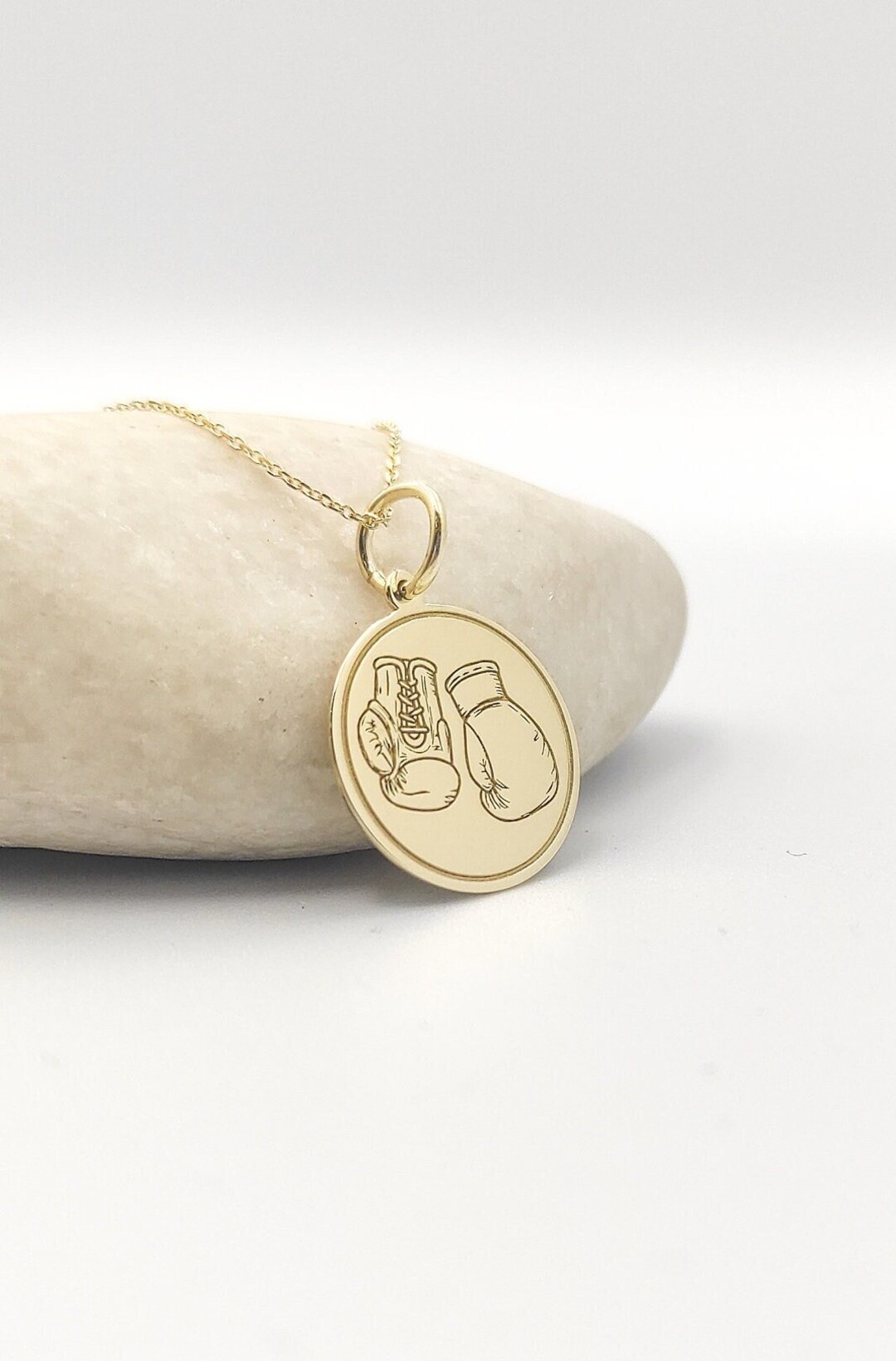 14K Real Solid Gold Boxing Gloves Pendant, Gold Boxing Gloves Coin Necklace, Dainty Fighter Disc ...