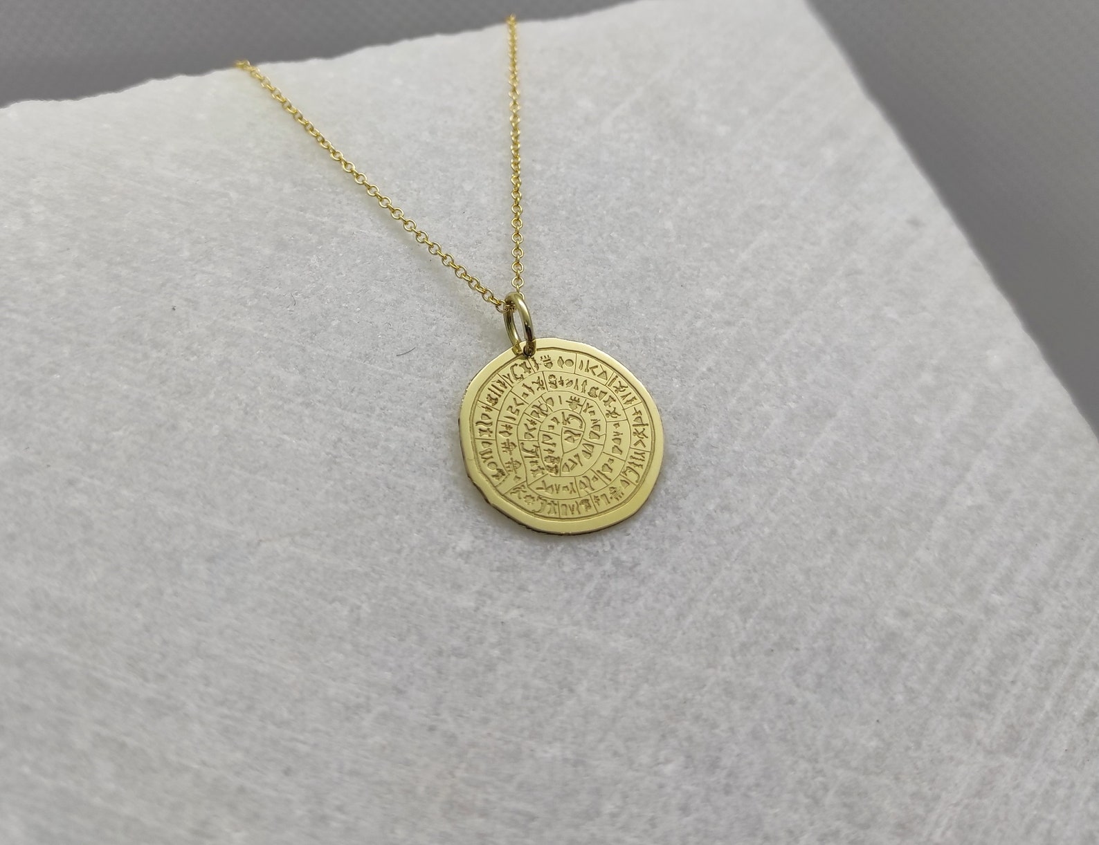 Greek Gold Necklace 14K Solid Gold Pendant Phaistos Charm - Etsy