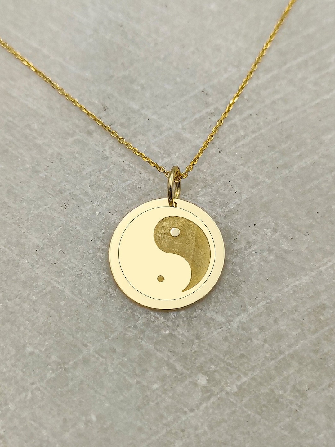 14K Real Gold Ying Yang Necklace, Religious Jewelry, Gold Coin Ying ...