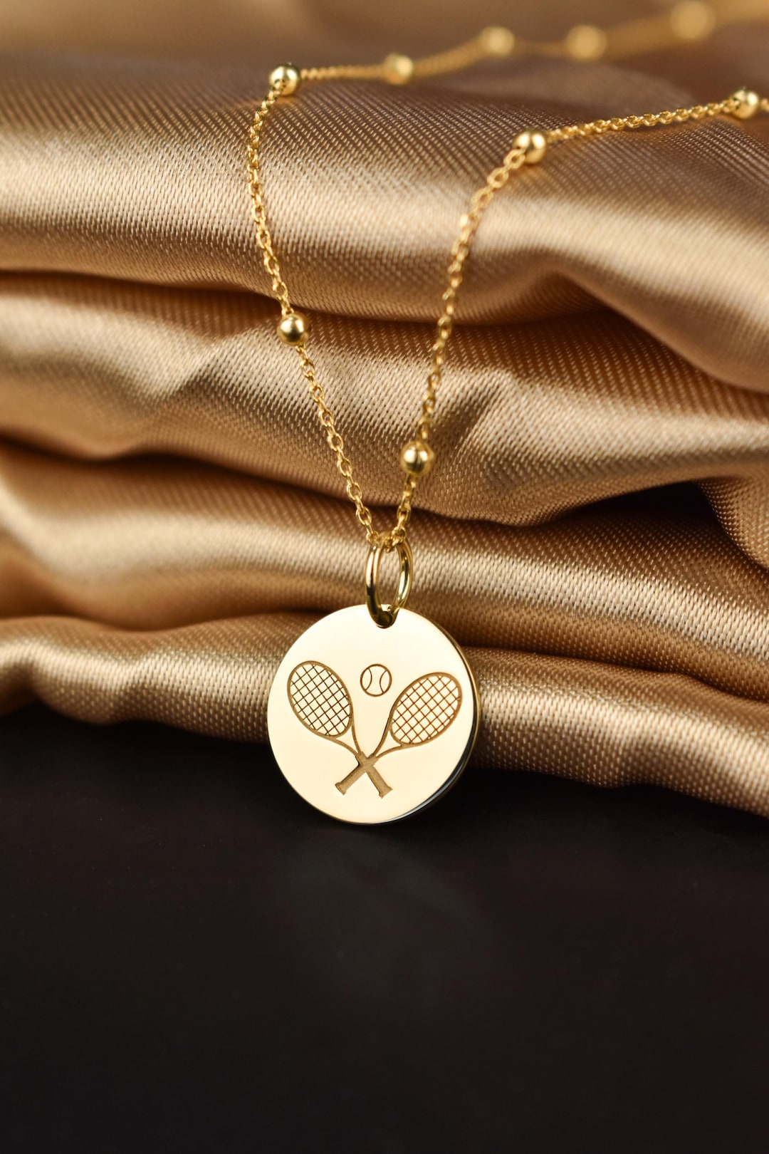 14K Real Solid Tennis Pendant, Tennis Racket Necklace, Personalized ...
