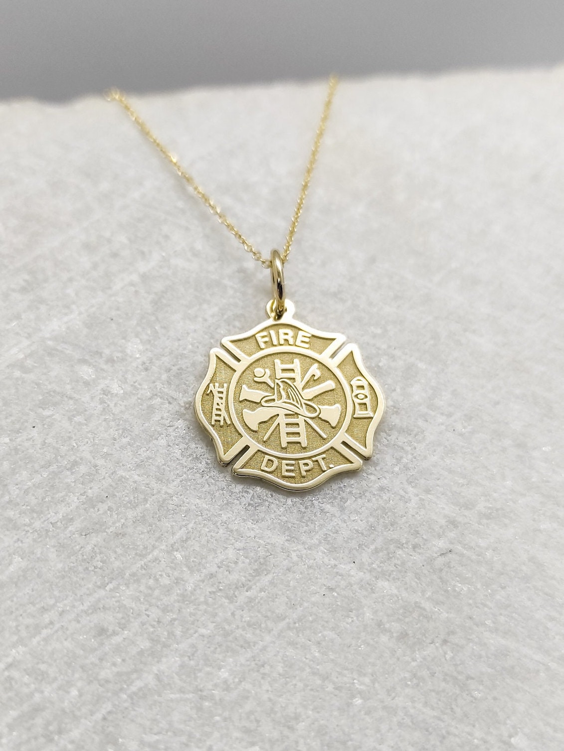 14K Gold Firefighter Pendant Necklace: Custom Fireman Charm - Etsy