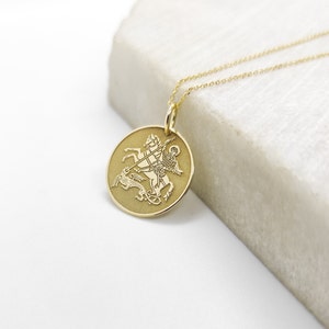 9K Real Solid Gold Saint George Jewelry, Dainty Religious Disc Pendant ...