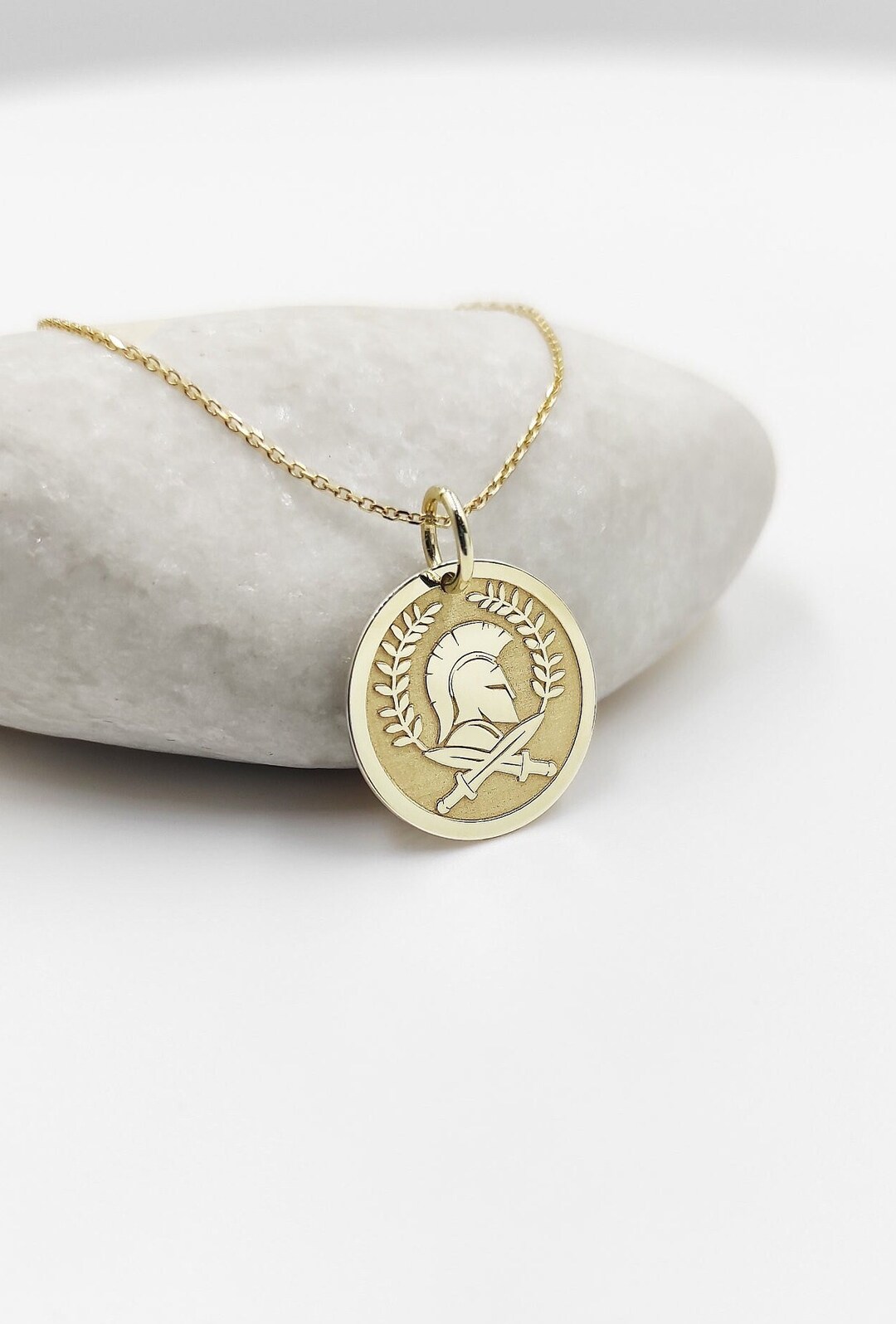 14K Real Solid Gold Spartan Helmet Pendant, Gold Ancient Greek Coin ...