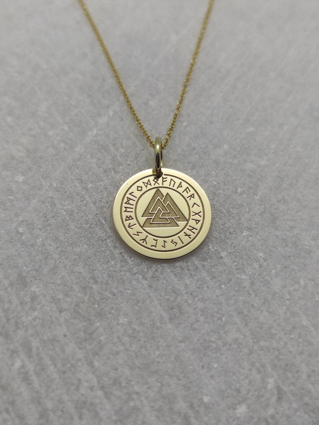 9K Real Solid Gold Valknut Jewelry, Dainty Valknut Coin Necklace ...
