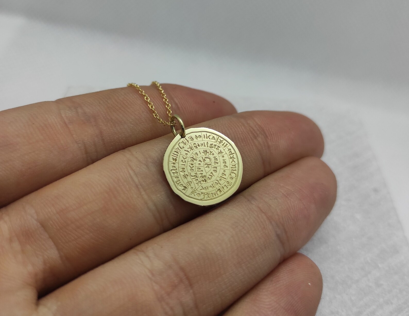 Greek Gold Necklace 14K Solid Gold Pendant Phaistos Charm - Etsy