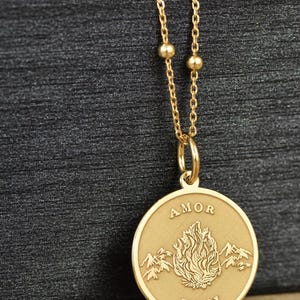 14K Real Solid Gold Amor Fati Necklace, Love of Fate Pendant ...