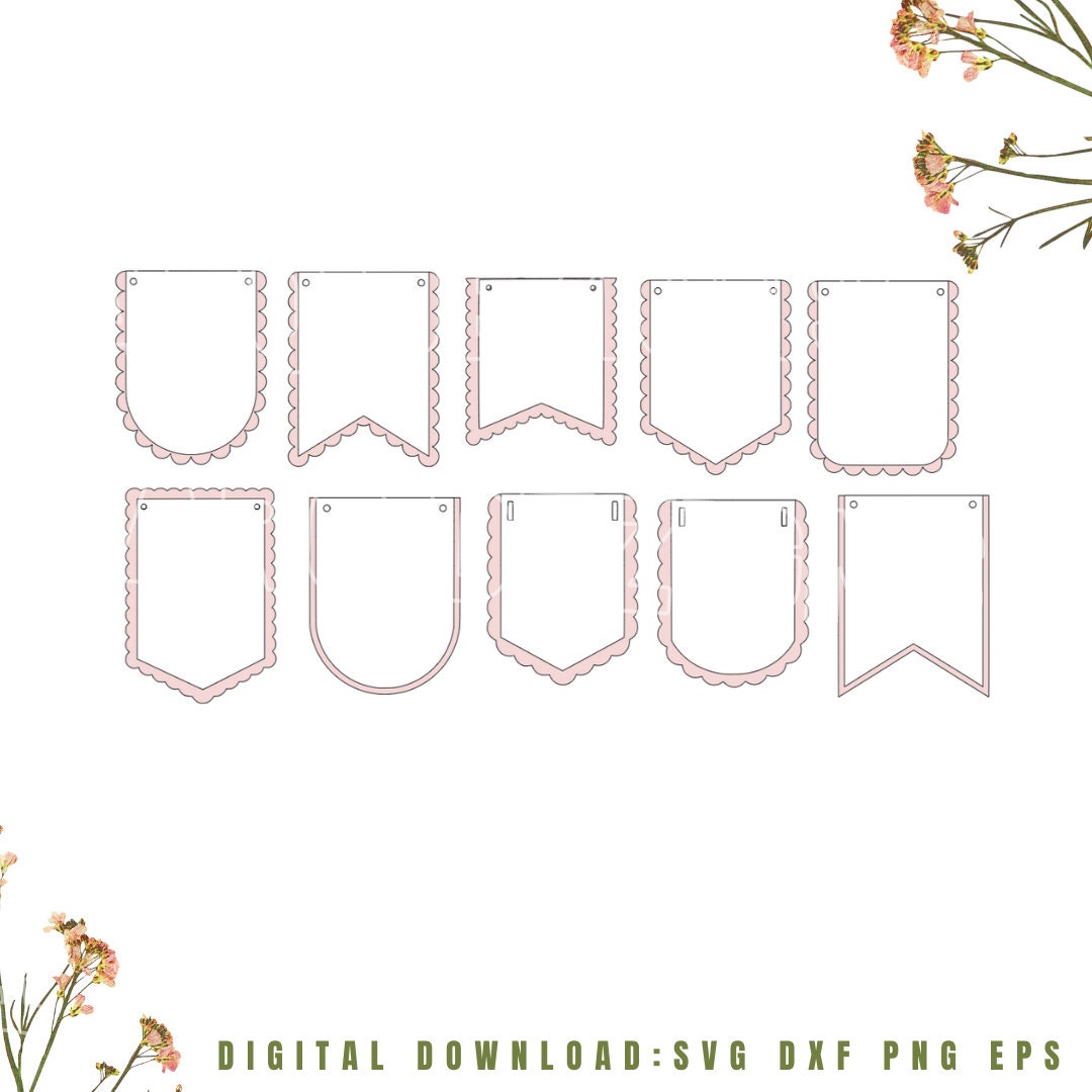 Bunting Banner SVG Bundle, 2 Layers, Scallop Banner Svg, Bunting Flags ...