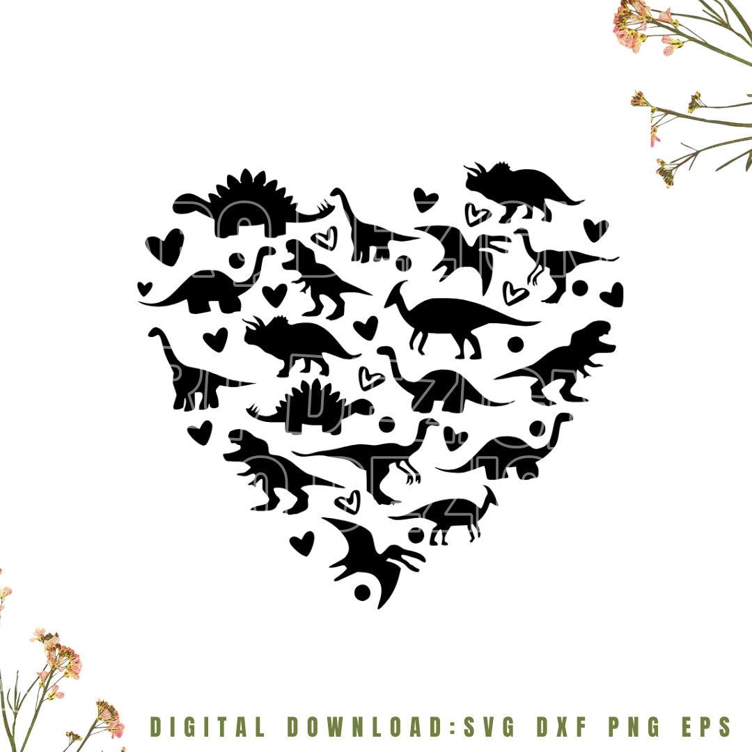 Dinosaur Heart SVG, Valentine Dinosaur Svg, Dinosaur Svg, T- Shirt Svg ...