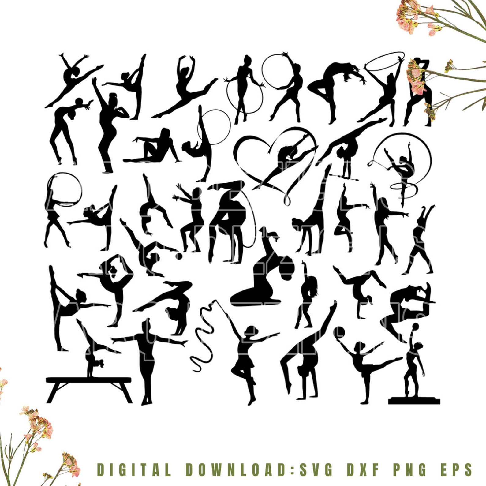 Gymnastics SVG Cut File Bundle, Gymnastics Silhouette Clipart ...