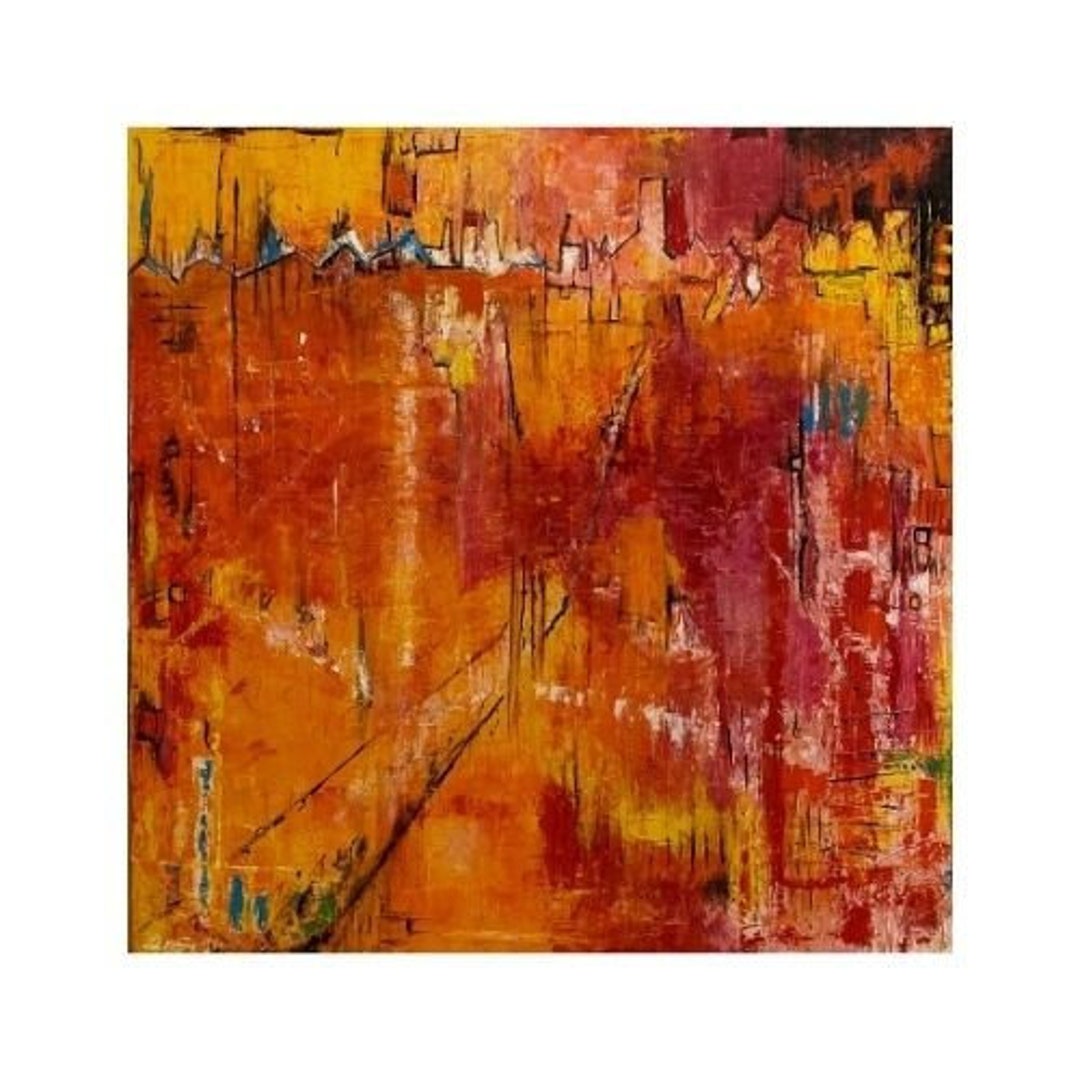 Abstract Painting Oil on Canvas, Red and Orange Artwork, Original ...