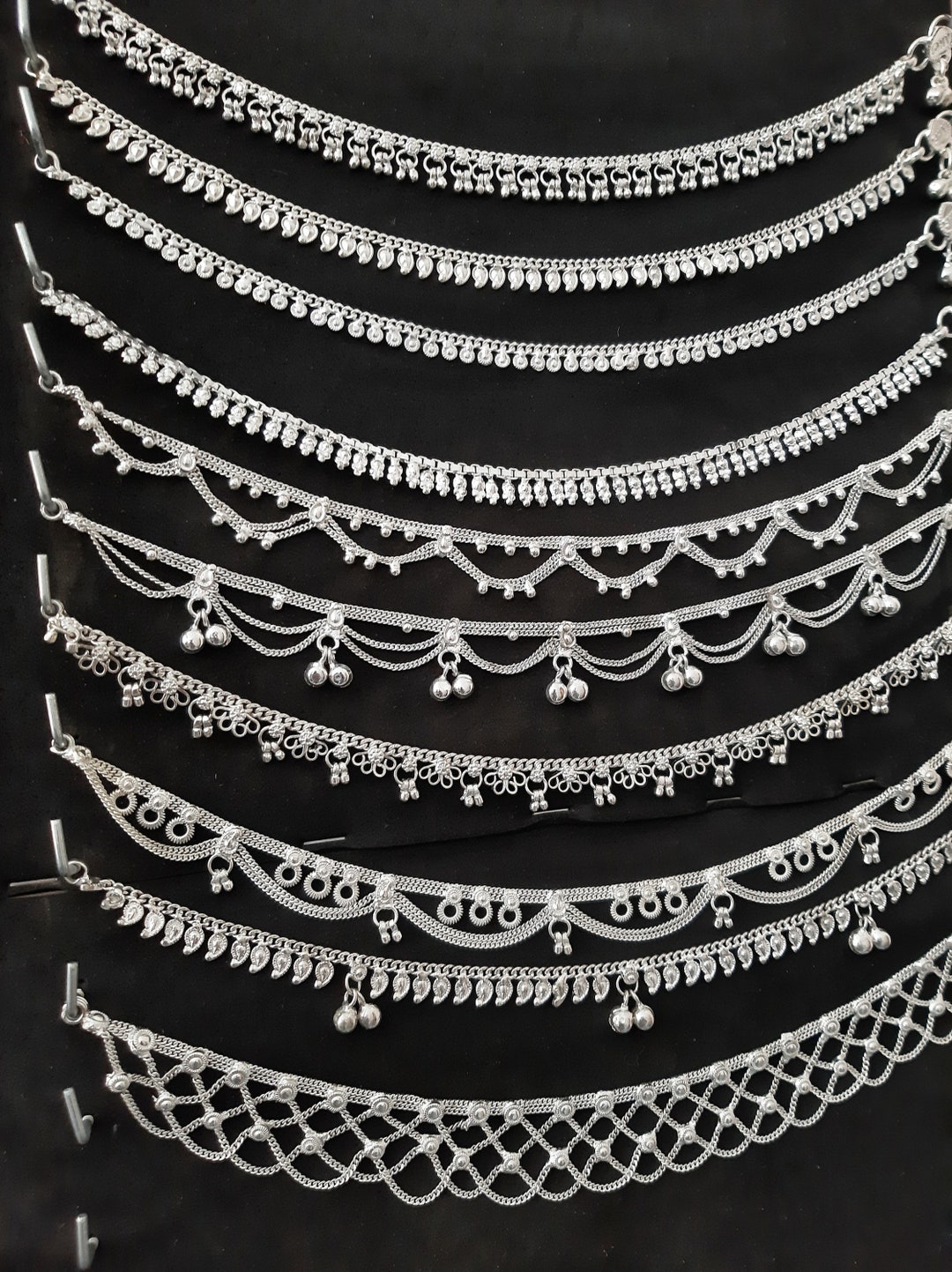 Indian Traditional Ethnic Silver Anklets, Indian Anklet With Bells ...