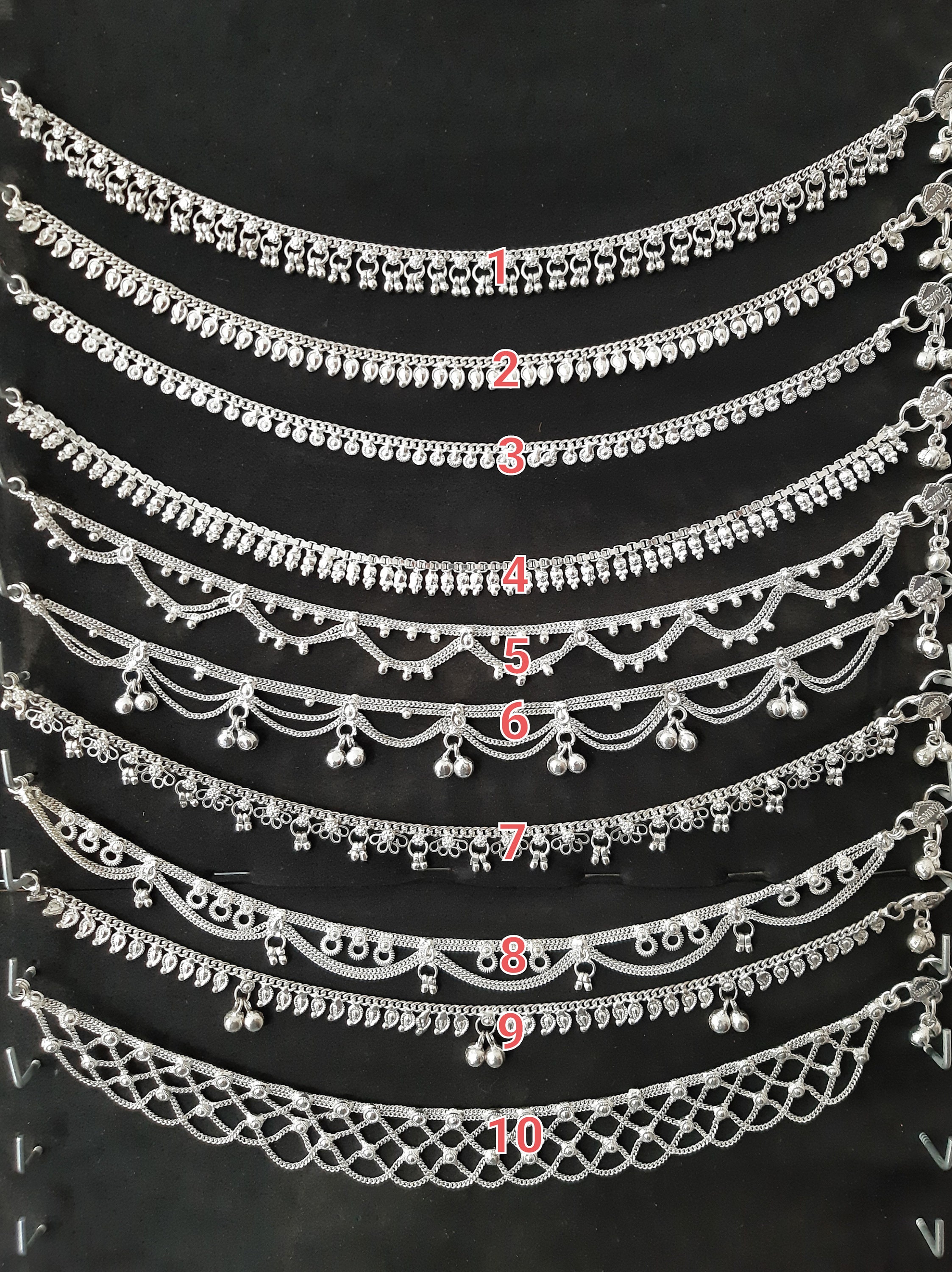 Indian Traditional Ethnic Silver Anklets, Indian Anklet With Bells ...